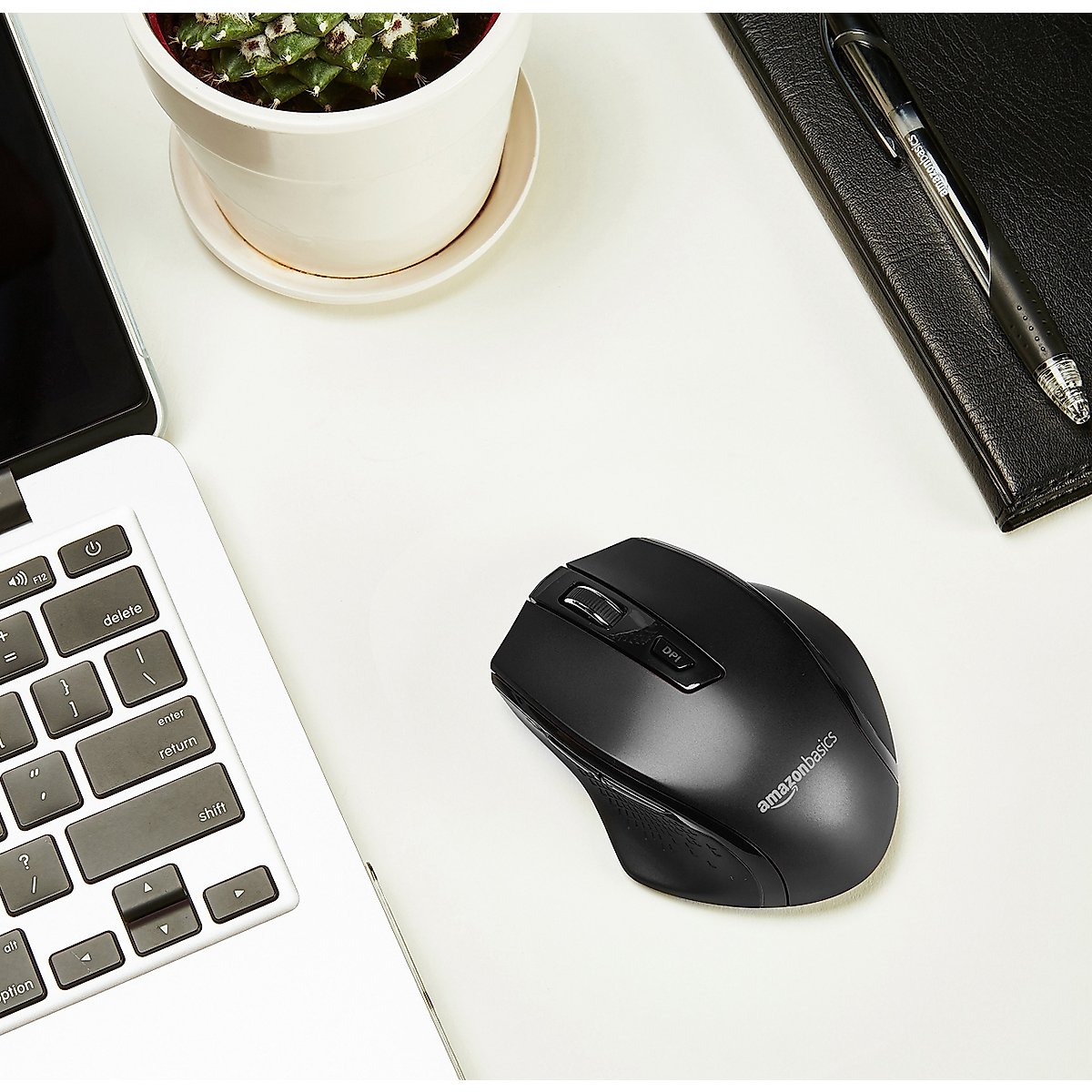 Amazon Basics Ergonomic Wireless PC Mouse - DPI Adjustable - Black & Gaming Computer Mouse Pad - Black