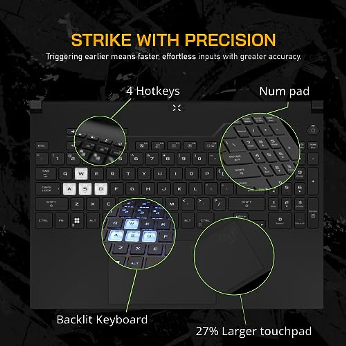 Asus 2022 TUF F15 15.6'' WQHD 144Hz Gaming Laptop, Intel 12th Core i7-12650H, NVIDIA GeForce RTX 3050 Graphics, 32GB DDR5 RAM, 1TB PCIe SSD, Backlit Keyboard, Win 11, Black, 32GB USB Card