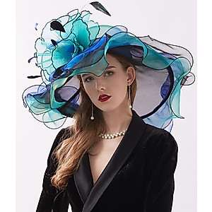 ORIDOOR Women Hats Headband Hairpin Organza Fascinator Church Hat Floral Tea Party Wedding Hat for Ladies, 003a Blue and Green …