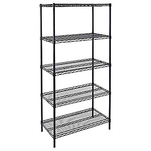 AmazonCommercial Heavy-Duty 5-Tier Steel Wire Shelving with Optional Wheels, NSF Certified, Black, 36" W x 18" D x 72" H (76'' H with wheels)