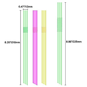 Jumbo Flexible Smoothie Plastic Straws, 100 Pcs Assorted Colors Large Bendable Disposable Milkshake Straws, Wide Bendy Boba Drinking Straws (0.47" Diameter and 8.26" long)