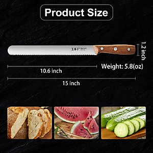WANGMAZI Serrated Bread Knife Kitchen Chef Knife, German Stainless Steel Razor-sharp Blade Ergonomic Comfortable Wooden Handle, Over 300 Years of Brand(11inch, Silver)