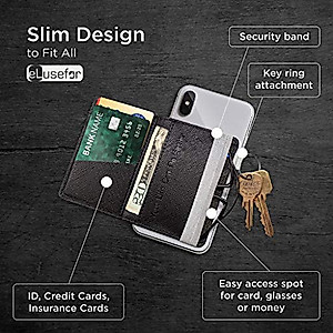 Stick-On Phone Wallet for Back of iPhone or Android Case | 6 Sleeve Credit Card Holder - Pocket for Cards, Money & ID - Built-in Stand - Waterproof Material - Travel, Work & Life-Proof - Black