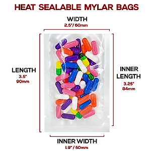500 Count Mylar Heat Seal Bags - White and Clear Mylar Vacuum Seal Bags - Food Grade Sealable Bags for Packaging and Samples - Small Flat Sample Bags Sealable With Tear Notch (2.5 x 3.5 inch)