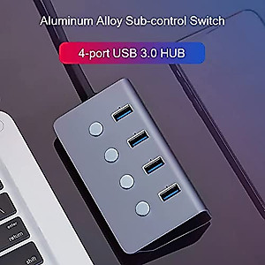 WJCCY Sub-Control Switch 4-Port USB 3.0 HUB Aluminum Alloy Upto 5Gbps Multi USB Splitter for Desktop Laptop