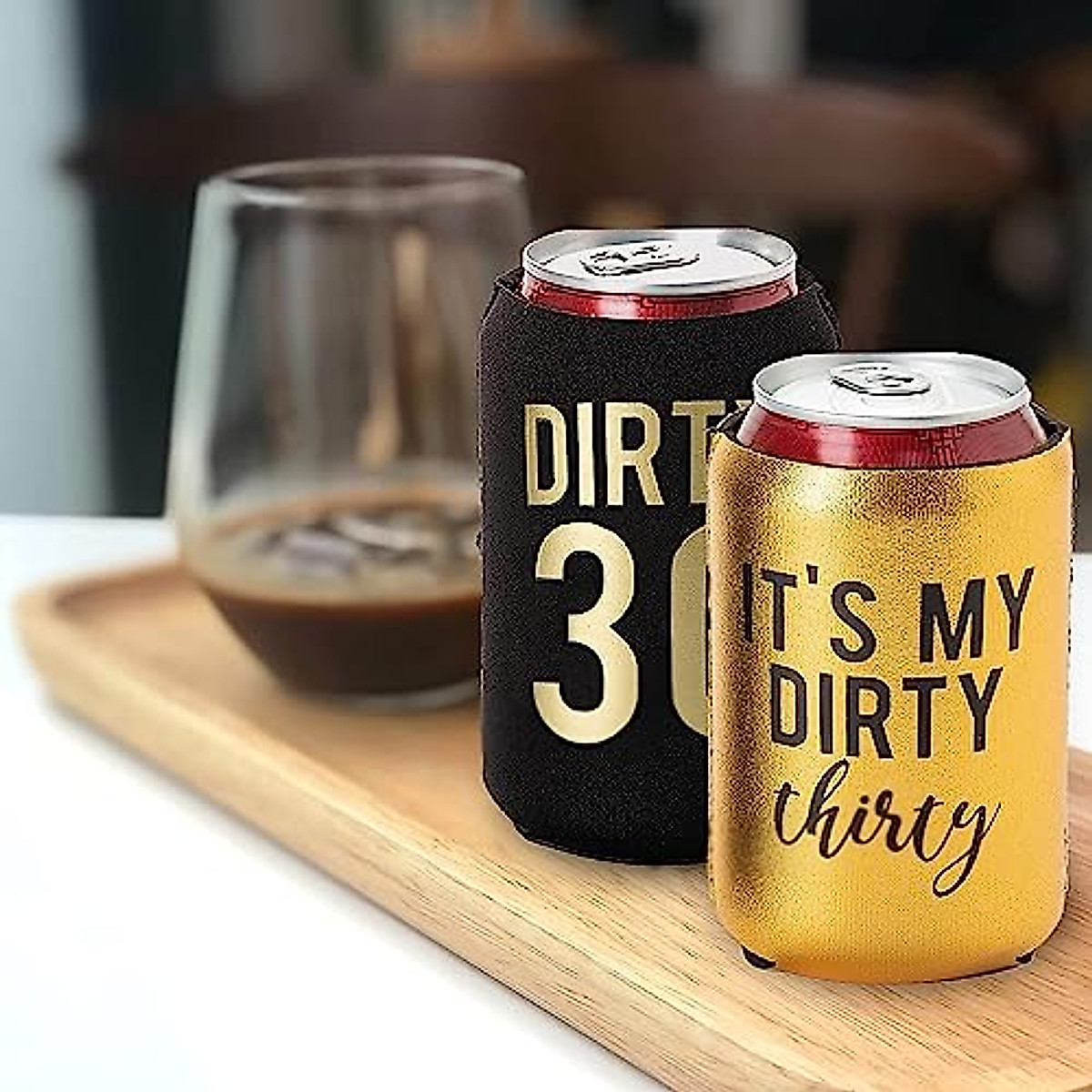 Dirty Thirty Decorations, 30th Birthday Can Coolers and 1 METALLIC Gold"It's My Dirty 30" Cooler, Set of 12, Black and Gold 30th Birthday Can Cooler, Perfect for Birthday Parties,Birthday Decorations!