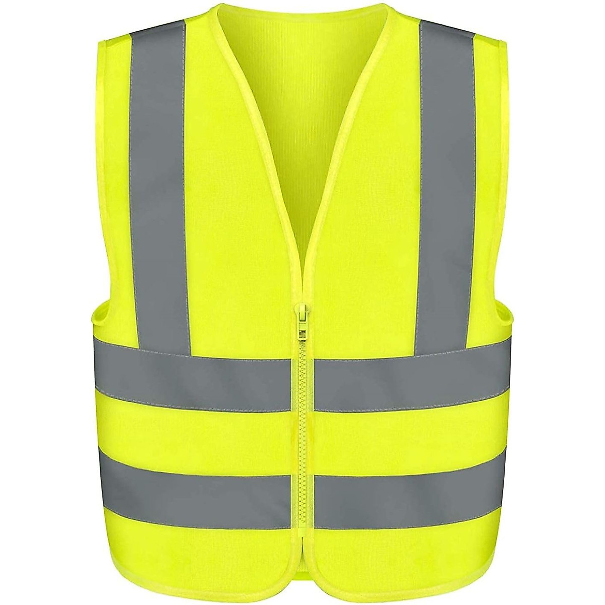 Neiko 53941A High Visibility Safety Vest with Reflective Strips | Size Large | Neon Yellow Color | Zipper Front | For Emergency, Construction and Safety Use