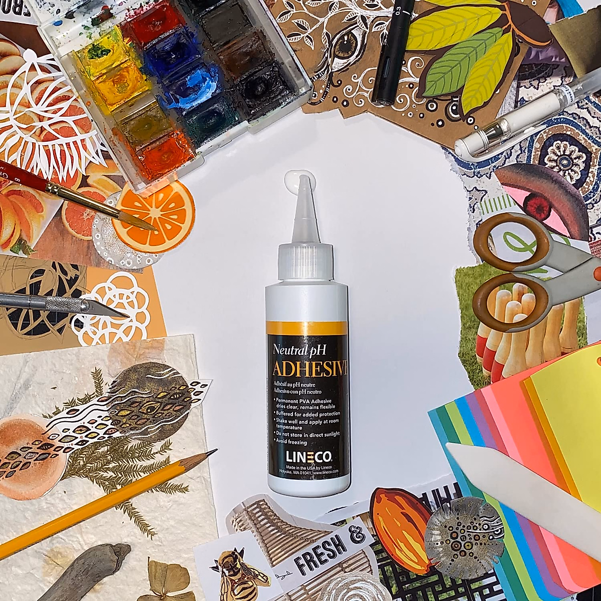 Lineco Neutral pH Adhesive, Acid-Free PVA Formula Water Soluble Dries Clear and Quick Flexible When Dried. 8 Ounces. Ideal For Book Binding and Other Paper Projects. White