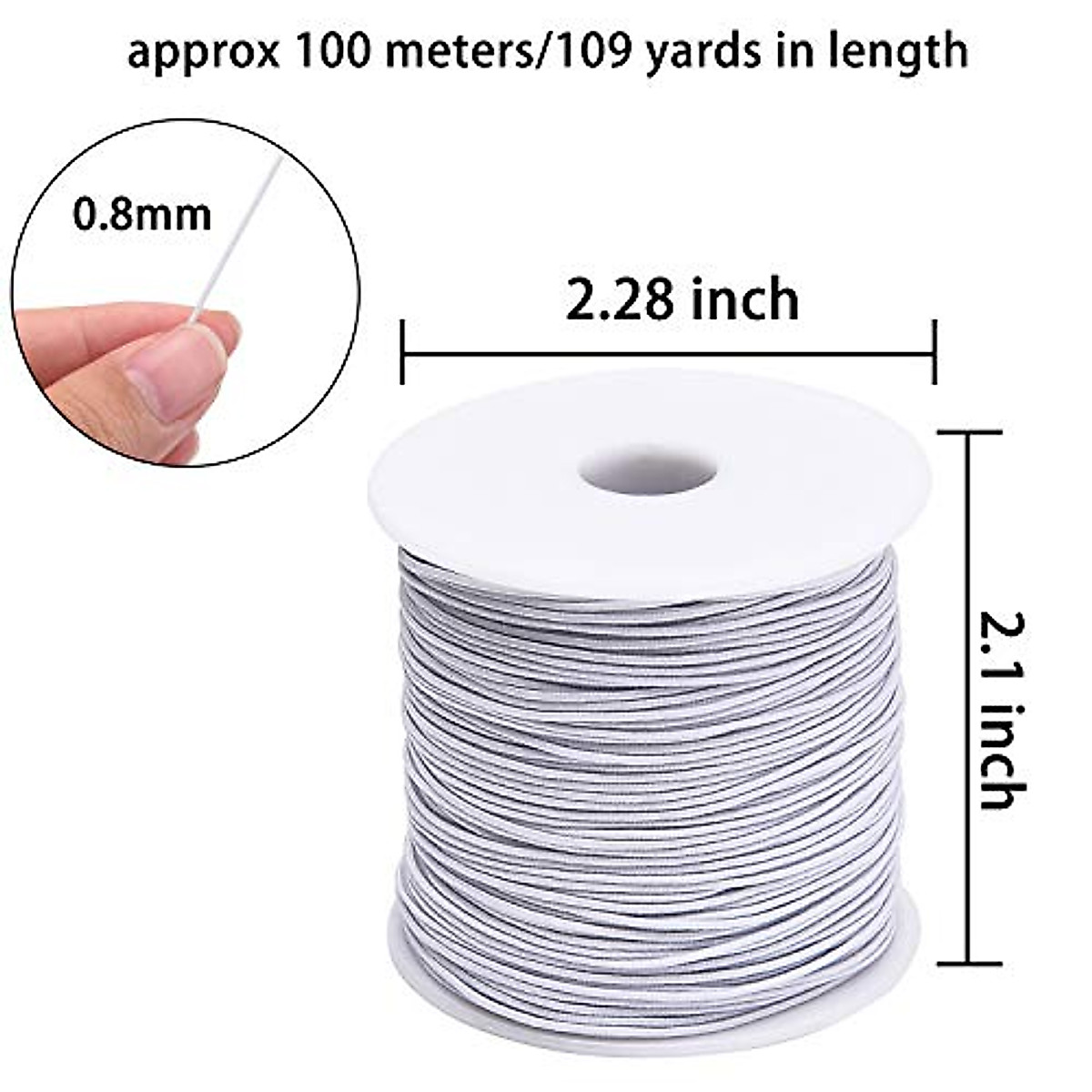 Livder 0.8 mm Elastic String Cord Thread Cords for Jewelry Making Bracelets Beading, 109 Yards, White