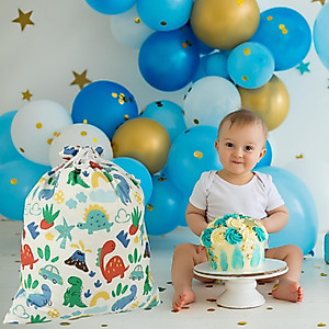 silenwest Baby Boy Gift Bags,Premium Canvas Drawstring Bags | Extra Large 24"x 20" | Reusable Fabric | Perfect for Baby Showers,Birthday Parties and More | Dinosaur Garden