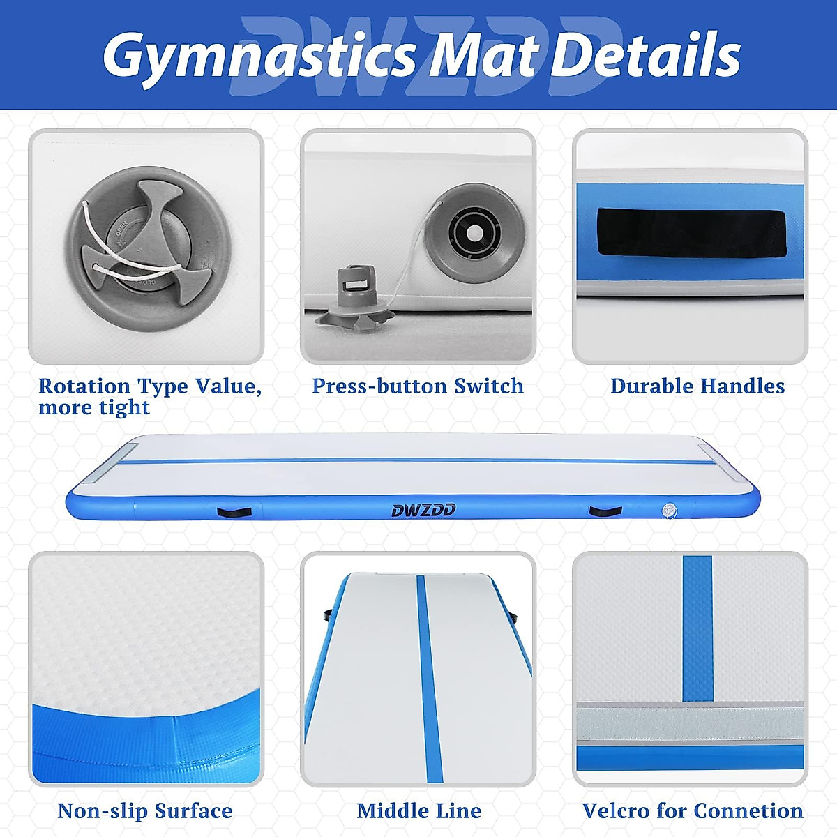 Dwzdd Gymnastics Air Mat 10ft/13ft/16ft/20ft Tumbling Mat Inflatable Gymnastics Tumble Track for Home/Gym/Training/Cheerleading/Water with Electric Pump