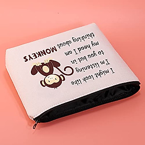 MNIGIU Funny Monkey Cosmetic Bag Monkey Lover Gift I'm Thinking About Monkeys Travel Zipper Pouch Toiletry Bag (think about monkey bag)