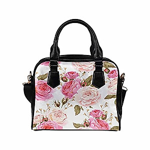 InterestPrint English Rose Leather Shoulder Handbag Beach Tote Clutch Bag Clutch Purse Crossbody Bags for Women