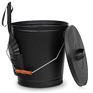 LEMY Ash Bucket with Lid and Shovel, 5 Gallon Ash Container for Fireplace, Fire Pits, Wood Burning Stoves