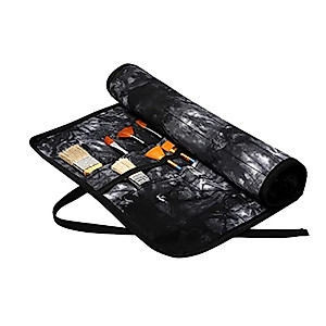 Colored Brush Roll with Canvas Strap - Pencil Case Tie Dye Print 22 Slots - Large Capacity Polyester Pen Organizer for Watercolor Pens or Markers (Black)