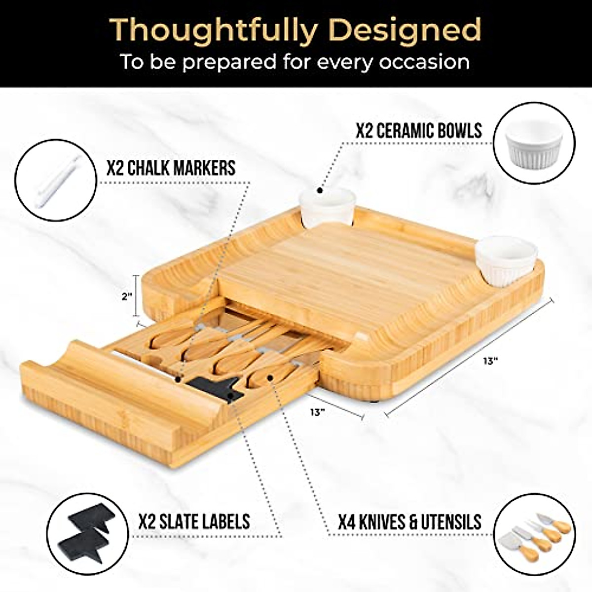 SMIRLY Bamboo Cheese Board and Knife Set: Large Charcuterie Boards Set & Cheese Platter - Unique House Warming Gifts, New Home, Anniversary & Wedding Gifts for Couple, Bridal Shower Gift for Women
