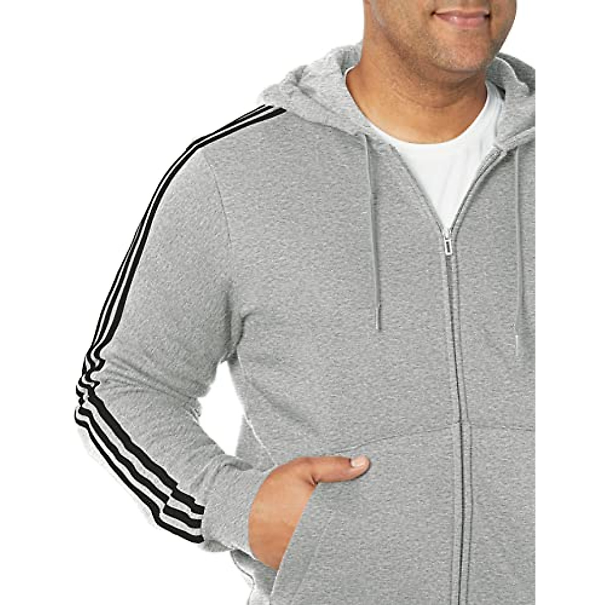 adidas Men's Essentials Fleece 3-Stripes Full-Zip Hoodie, Medium Grey Heather, 4X-Large