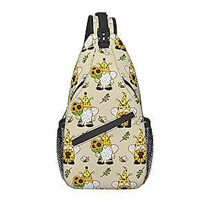 Sling Bag Sunflower Bee Gnomes Farmhouse Hiking Daypack Crossbody Shoulder Backpack Travel Chest Pack for Men Women