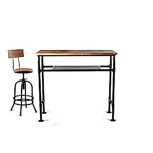 Diwhy 5 Piece Bar Table and Barstool Set Industrial Rectangular Pipe Dining Pub Bar Table and Kitchen Counter Height Adjustable Stool with Backrest Black (1 Table + 4 Chairs)