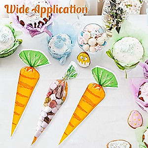 ISKYBOB 100 Sheets Carrot Shape Candy Bag Easter Bunny Plastic Cone Cellophane Rabbit Treat Triangle Pouch Gift Wrapper with Twist Ties for Birthday Party, Baby Shower, Easter Decor