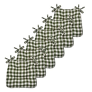 GoodGram Gingham Plaid Buffalo Checkered Premium Plush Country Farmhouse Chair Cushion Pads with Tear Proof Ties-Assorted Colors, 6 Pack, Sage Green