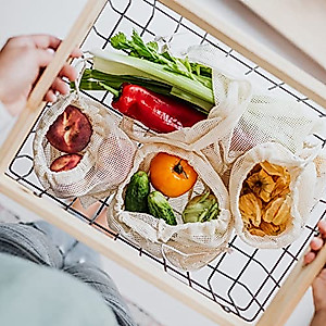 Reusable Produce Bags Grocery Washable - Set of 12 Cotton Mesh Produce Bags for Veggie Fruit Vegetable Storage, 3 Sizes (4L, 4M, 4S)