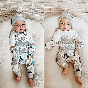 Aalizzwell Newborn Boys Clothes, Baby Long Sleeve Fall Winter NB Clothing Coming Home Outfit Mountain Theme