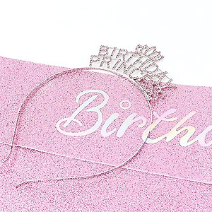 Ondder Birthday Sash for Women Pink Birthday Princess Crown Birthday Tiara for Girls Birthday Girl Headband Happy Birthday Party Supplies Birthday Girl Glitter Sash Birthday Headband Birthday Decorations