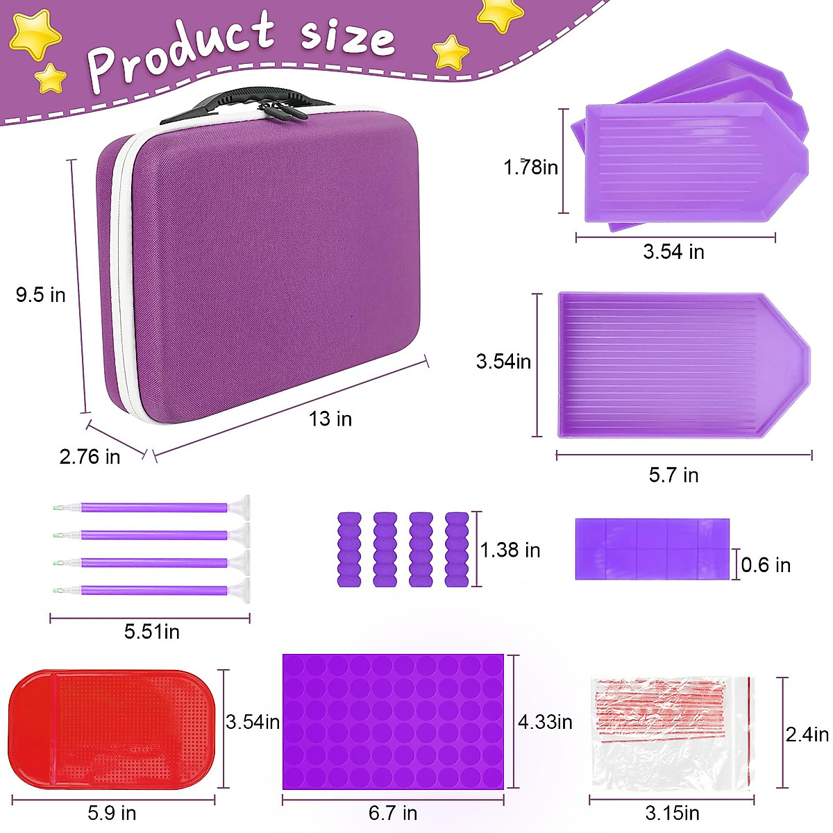 HOHOTIME 60 Slots Diamond Painting Storage Container, Diamond Art Accessories Organizer with Tools Kit, Portable Diamond Painting Kits, Blue Diamond Storage Case for DIY Craft Jewelry Beads (Purple)