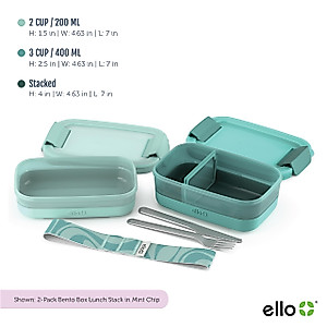 Ello 2-Pack Bento Box Lunch Stack Plastic Food Storage Container | Leak-Proof Locking Plastic Lids | Silicone Base | BPA-Free | Freezer Microwave and Dishwasher Safe | Mint Chip