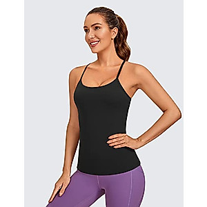 CRZ YOGA Butterluxe Womens Racerback Tank Top with Built in Bra - Spaghetti Thin Strap Padded Workout Slim Yoga Camisole Black Small