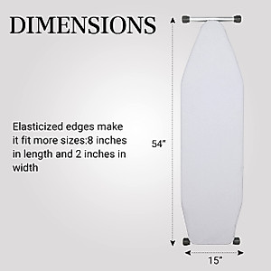 ZOES HOMEWARE Ironing Board Cover and Pad | 100% Cotton Cover with Padding Standard Size with Aluminum Coating | Heat-Reflective Ironing Board with Elastic Edges Set | 54"x15" Grey