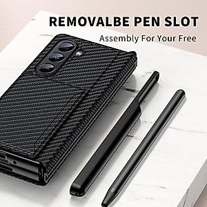ioiFour Wallet Case for Samsung Galaxy Z Fold 5 with S Pen Holder and Kickstand, Artificial Leather Fully Wrapped Noble and Elegant Fully Protected Hard Case (Carbon Fiber Texture)