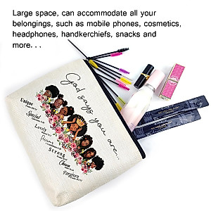LANBAIHE God Says You are Unique Special-African American Makeup Bag Travel Cosmetic Bag Black Women Gift Inspirational Gifts Mother's Day Friends Sisters Mom Aunt Gift