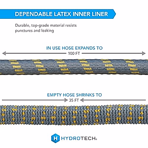 HydroTech 100 ft Expandable Garden Hose - Burst Proof & Lightweight, Flexible Water Hose with Durable Reinfordced Latex Core & Solid Brass Fittings for Lawn, Garden, Car Washing