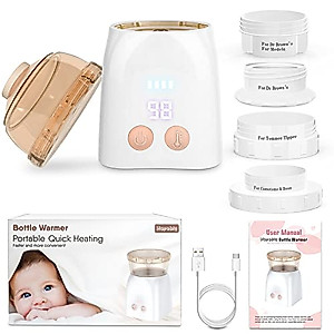 Bottle Warmer, Fast Heating Portable Bottle Warmer with 4 Adapters, Rechargeable Travel Bottle Warmer with Smart Temperature Control, Cordless Baby Bottle Warmer for Breastmilk or Formula