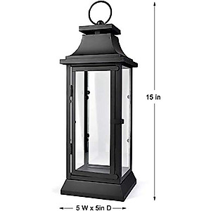 Serene Spaces Living Black Hurricane Lanterns with Clear Glass Panels, Perfect for Home Decor, Parties & Events, Table Top Or Hanging Lantern for Indoor & Outdoor, Measures 15" Tall and 5" Diameter
