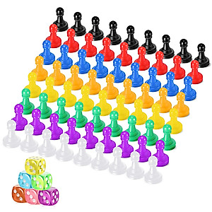 78 Pieces Multicolor Board Game Pieces Include 72 Pieces Multicolor Plastic Pawn Chess Pieces 6 Pieces Plastic 6-Sided Game Dice Chess Game Pieces Game Dice Set for Board Game Components Table Marking