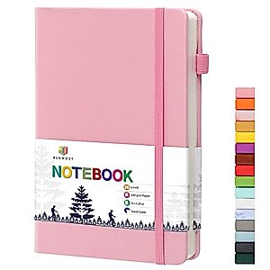 BLUMOST Lined Journal Notebooks with Pen Loop, Hardcover Notebook Journal for Work, 100Gsm Premium Thick Paper with Inner Pocket, Medium 5"x8.25", (Pink)