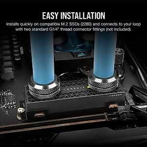 Corsair Hydro X Series XM2 M.2 SSD Water Block - Add Your M.2 SSD to a Custom Cooling Loop - Copper Cold Plate - Easy Installation, Black