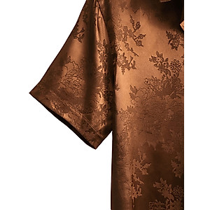 Floerns Men's Floral Jacquard Short Sleeve Button Front Satin Shirt Blouse Top Brown XL