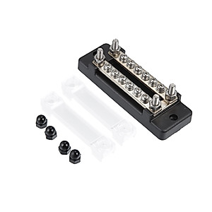 X AUTOHAUX Dual 6 Way Terminal Bus Bar Ground Power Distribution Terminal Block Battery Bus Bar 150A Bus Bar Block with Cover for Auto Marine Car