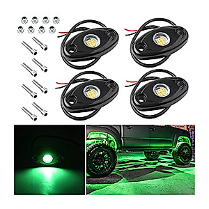 Rock Lights for Trucks, 4 Pods LED Rock Lights, IP67 Waterproof Neon Rock Lights Kits for Pickup ATV Off Road SUV, High Brightness Multifunction Underglow Lighting Glow Trail Rig Lamp (Green)