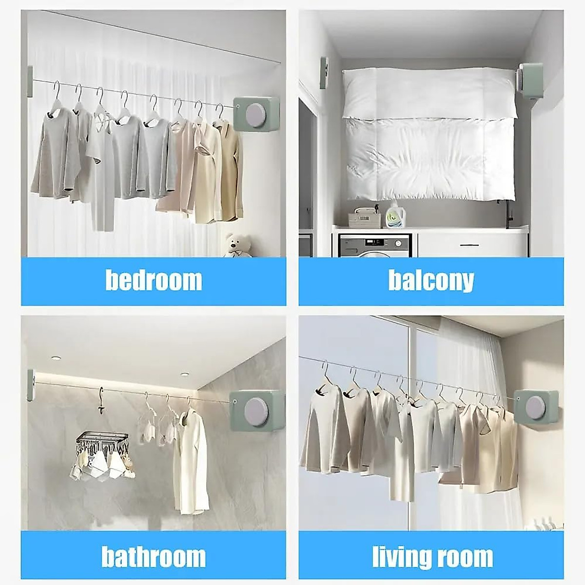 Usoway Retractable Clothesline, Balcony Anti-Sag Wire Clothesline, 304 Stainless Steel Heavy Duty Retractable Clothesline, 13.8ft Clothes Line Ropes,Easy to Install (Green)