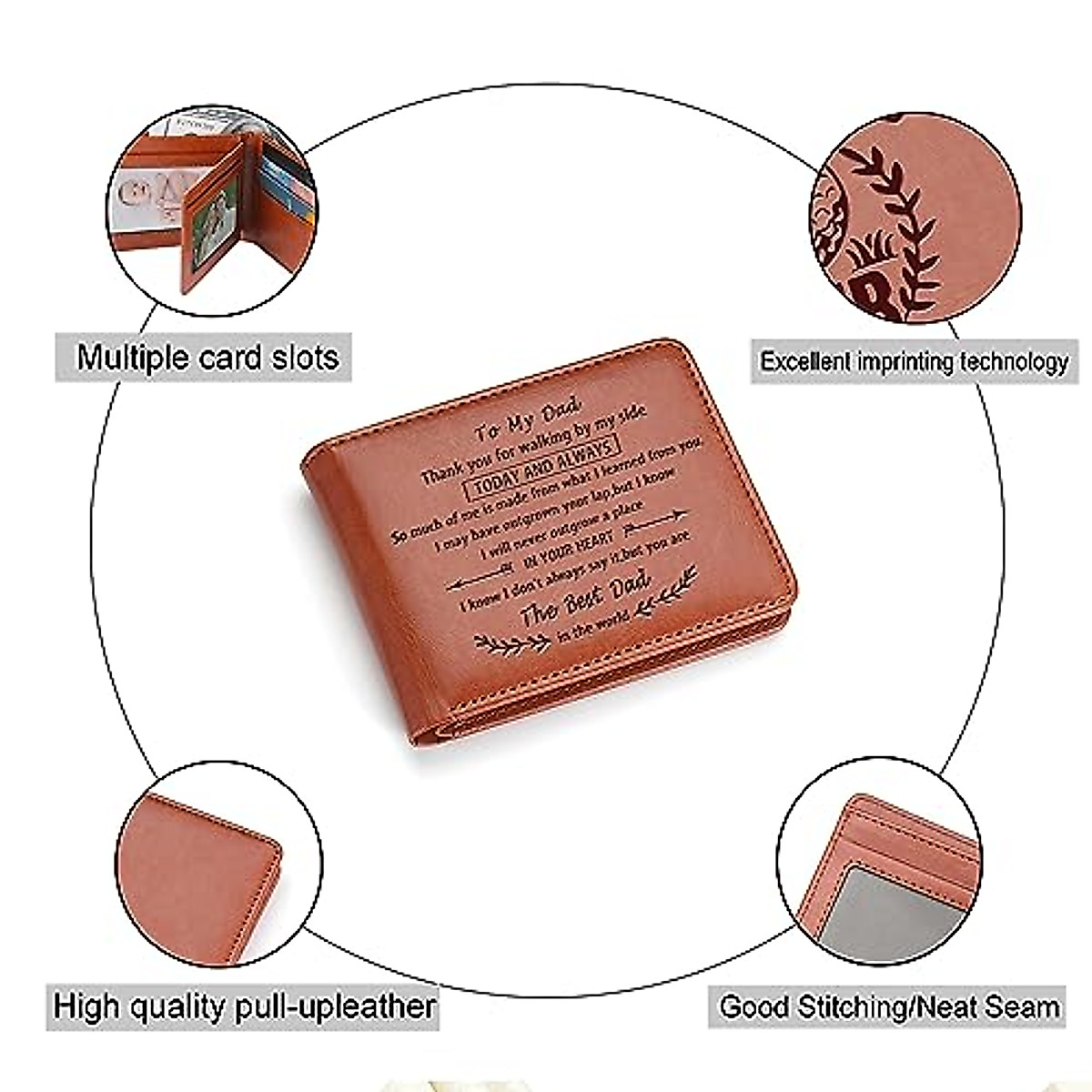 YDJFCCTD Christmas and Father's Day Gift Engraved Leather Men Wallet Best Dad Gifts Daughter to Dad Biford Leather Wallets Money Clips (Dad 2)