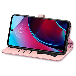 ONV Wallet Case Compatible with Samsung Galaxy S9 Plus -1.5M Adjustable Strap Emboss Feather Flip Phone Case Card Slot Magnet Leather Shell Flip Stand Cover for Samsung Galaxy S9 Plus [MZY] -Pink