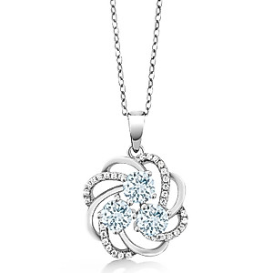 Gem Stone King 925 Sterling Silver Sky Blue Aquamarine Pendant Necklace For Women (1.82 Cttw, Gemstone Birthstone, Round 5MM, with 18 Inch Silver Chain)