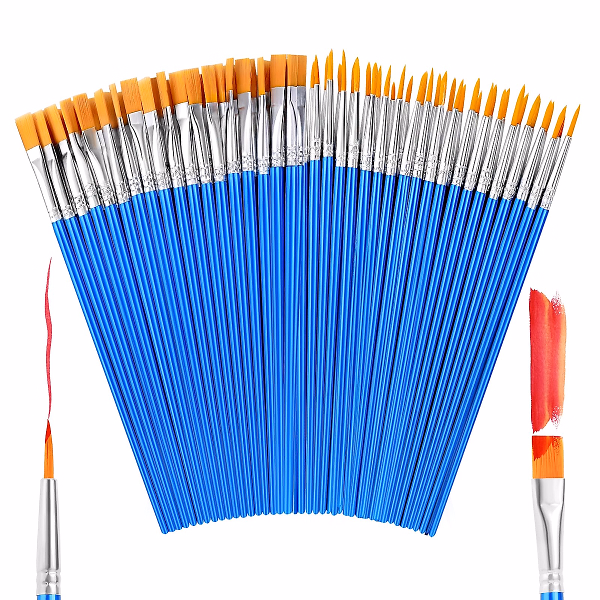 AROIC Small Paint Brushes Bulk,80 Pcs Nylon Hair Paint Brushes with Flat and Round Pointed Acrylic Paint Brushes Set,Acrylic Paint Brushes for Classroom Oil Watercolor Face Painting Kits.