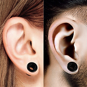 BIG GAUGES Pair of Silicone 3/4 inch Gauge 20mm Black Double Flared Piercing Jewelry Earring Stretcher Plug Tunnel Saddle Lobe BG1372