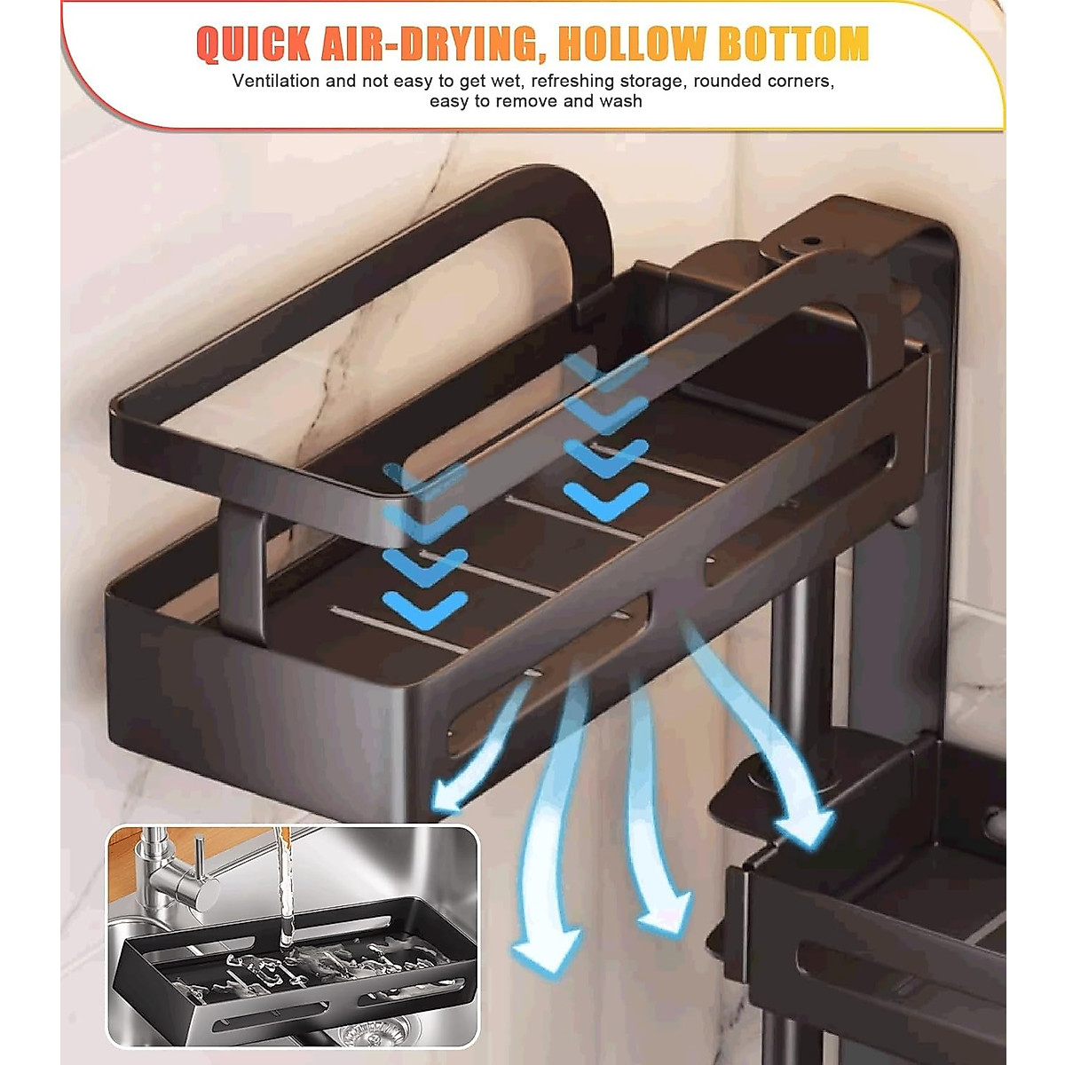 PLHG Shower Caddy, 3 Tier Rotating Adhesive Bathroom Shower Organizer, with 5 Hooks Rustproof Stainless Steel Shower Shelves Rack, Kitchen Spice Rack Countertop Storage No Drilling Wall Mounted Rack